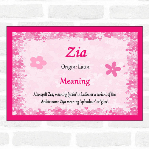 Zia Name Meaning Pink Certificate - The Card Zoo