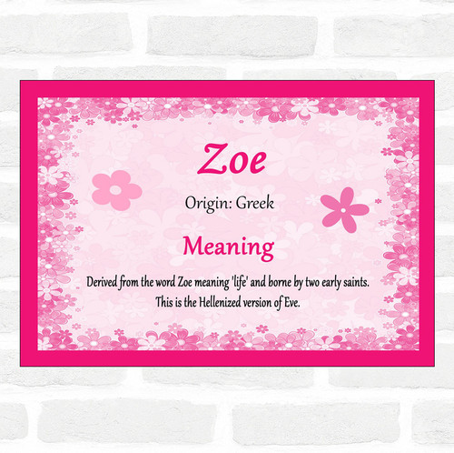 Zoe Name Meaning Pink Certificate - The Card Zoo