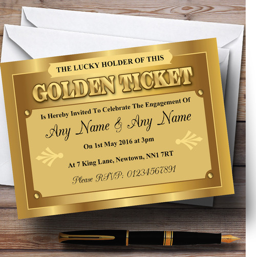 Golden Ticket Personalised Engagement Party Invitations - The Card Zoo