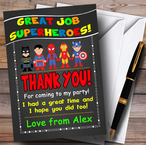 Colourful Chalk Superhero Party Thank You Cards - The Card Zoo