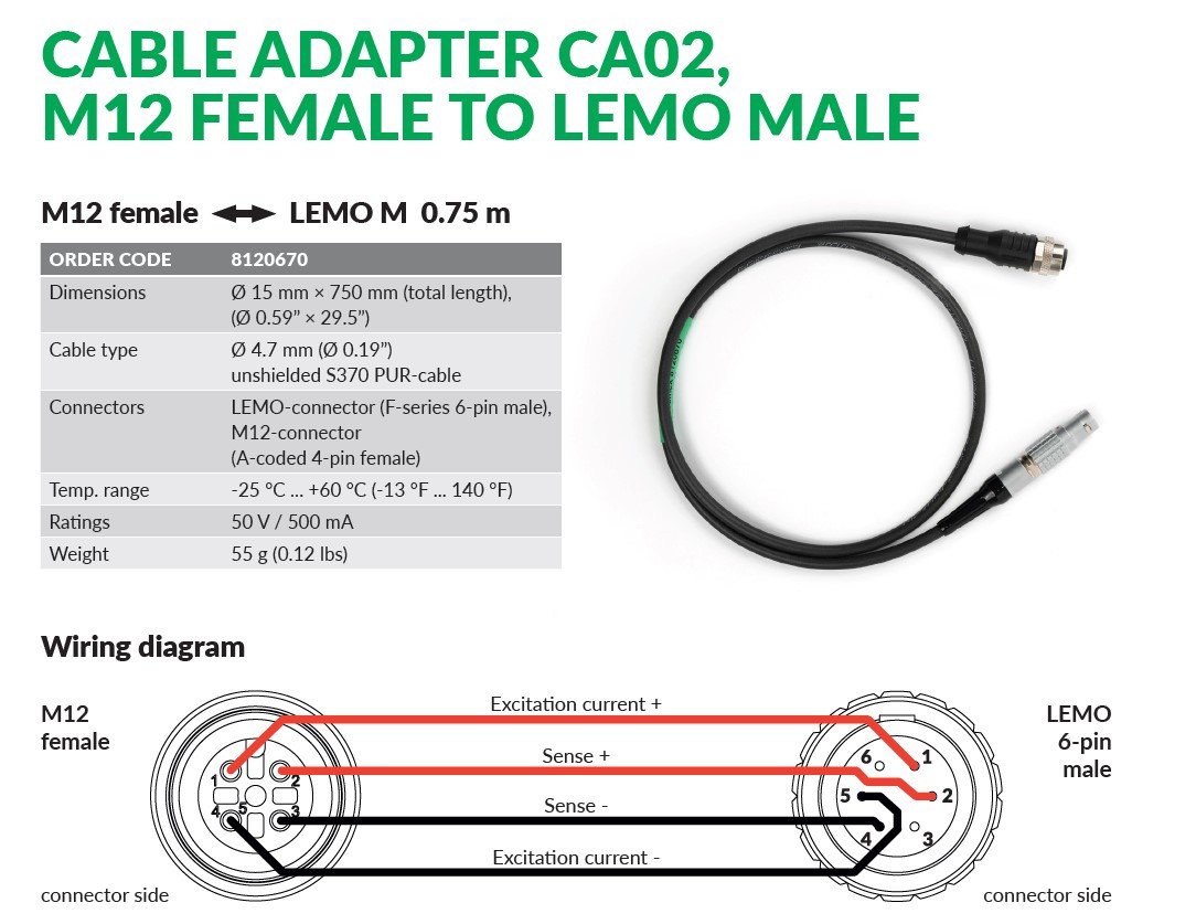 Cable Adapter (CA02) M12 female to Lemo male