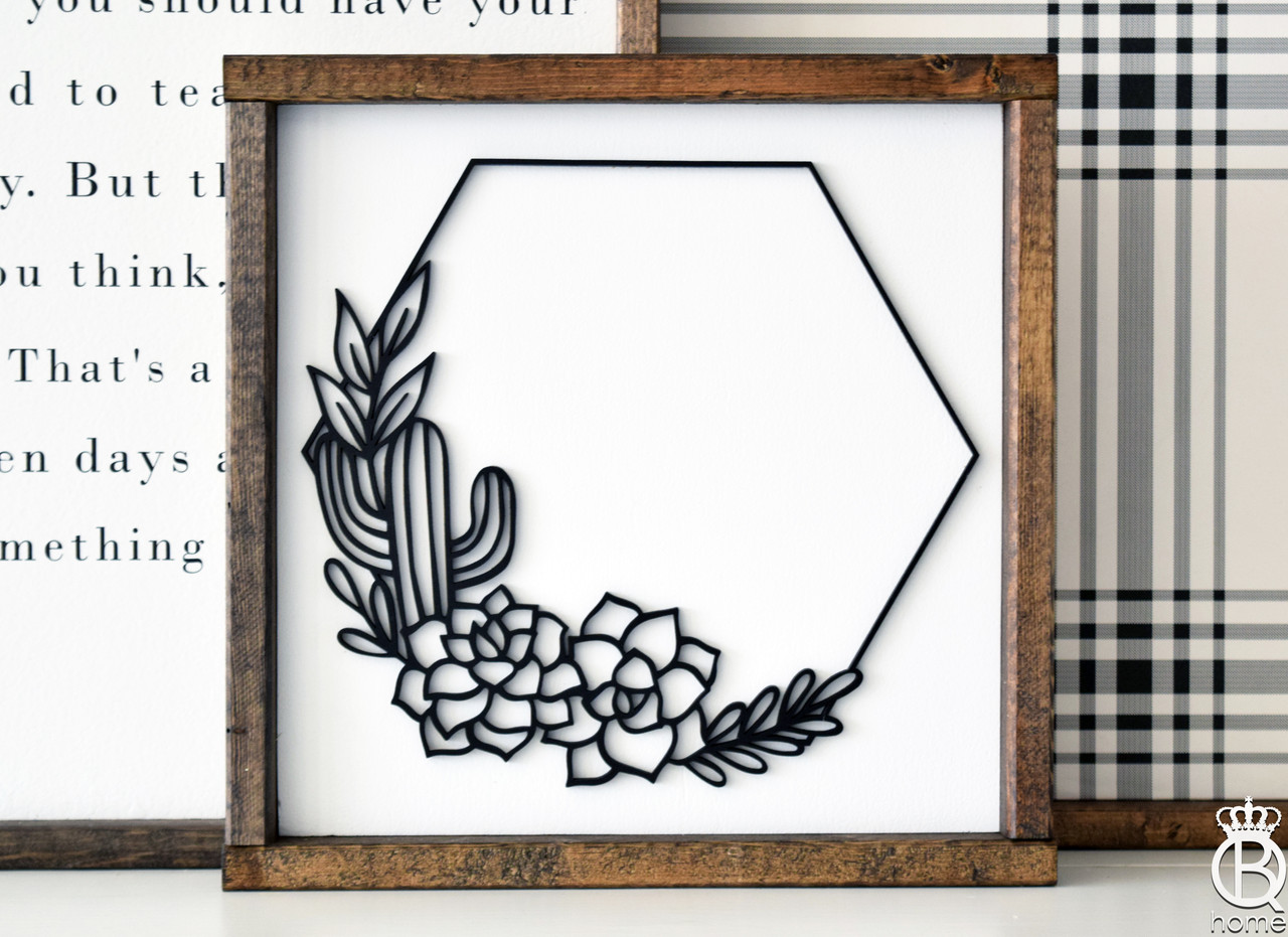 The Cactus Hex Laser Framed Wood Sign - Queen B Home