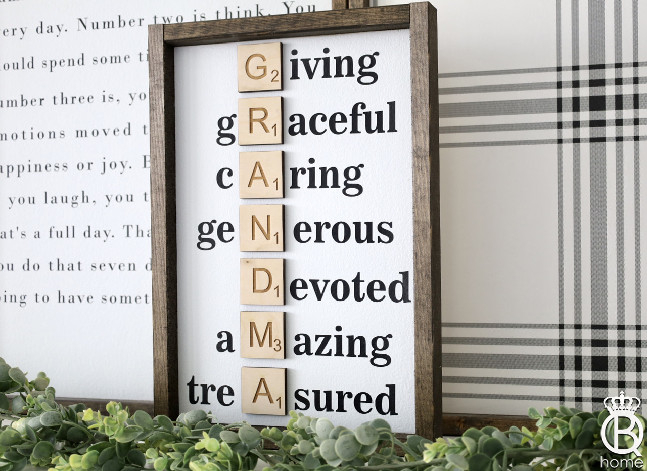 Grandma Scrabble Tile Laser Wood Sign 10x15 - Queen B Home
