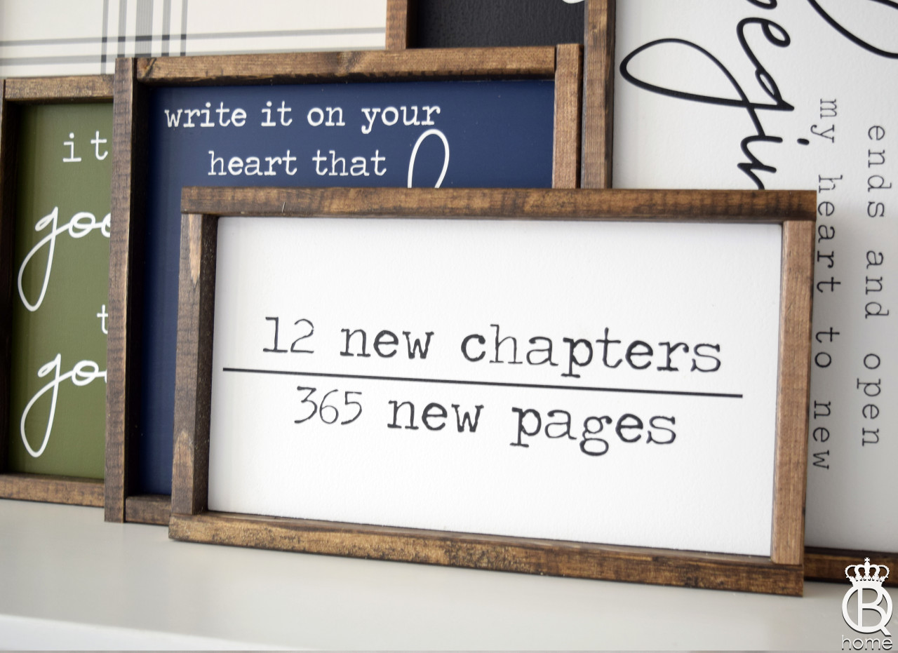 12 New Chapters 365 Pages Framed Wood Sign - Queen B Home