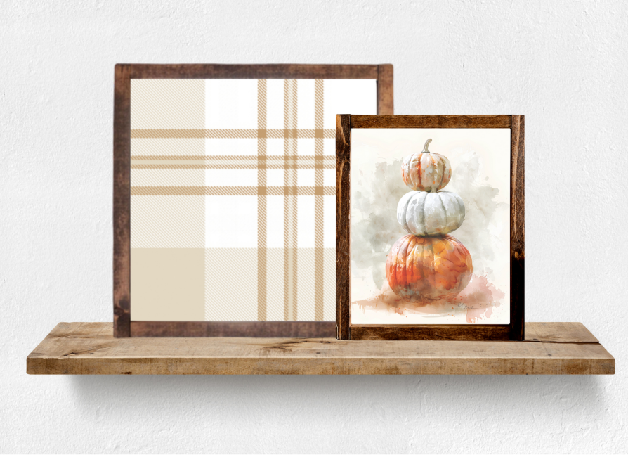 Pumpkin Stack & Plaid Sign Set of 2 Framed Wood Signs [The Storybook ...