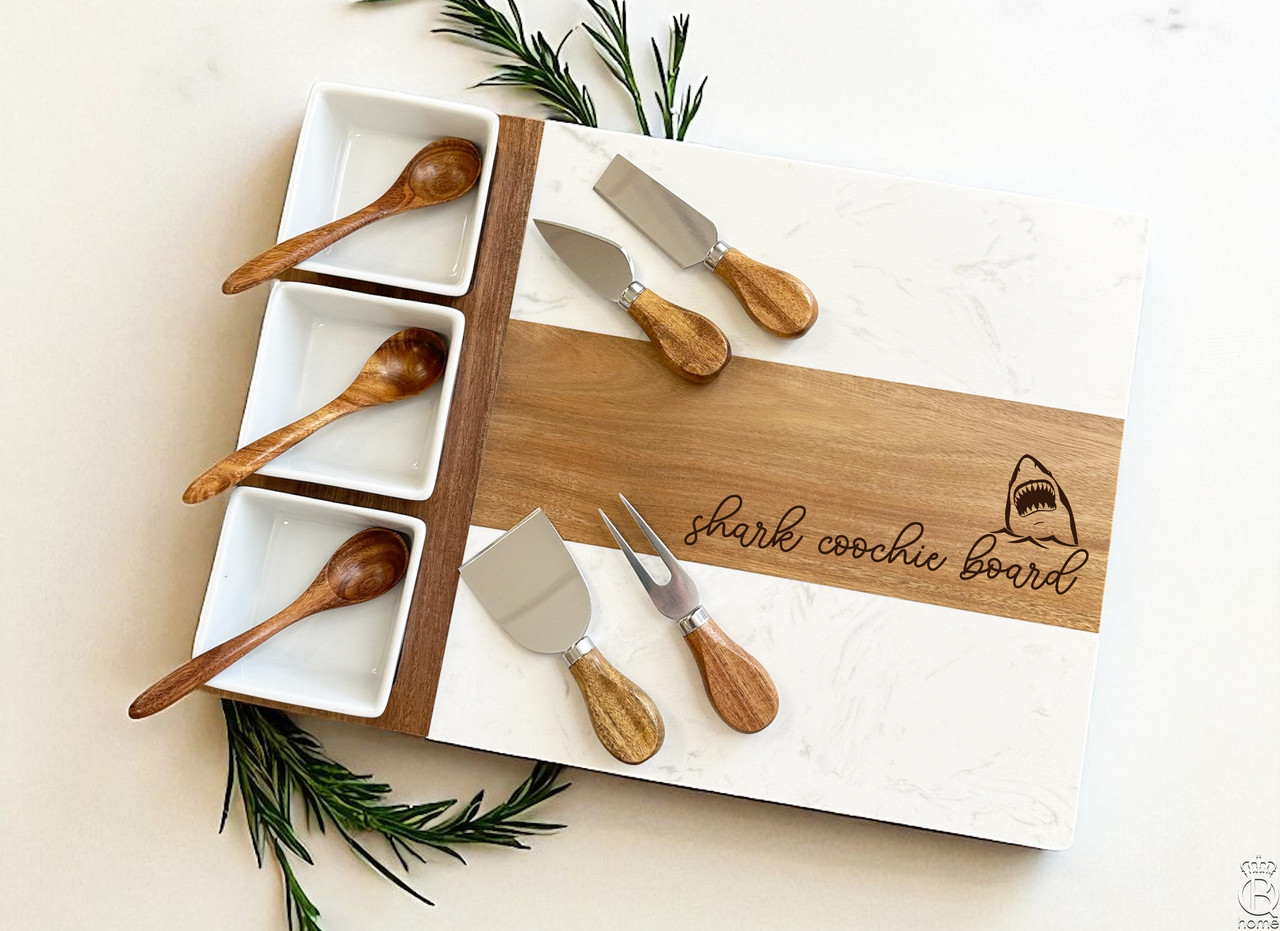 Marble Acacia Charcuterie Serving Board: Shark Coochie Design - Queen B ...