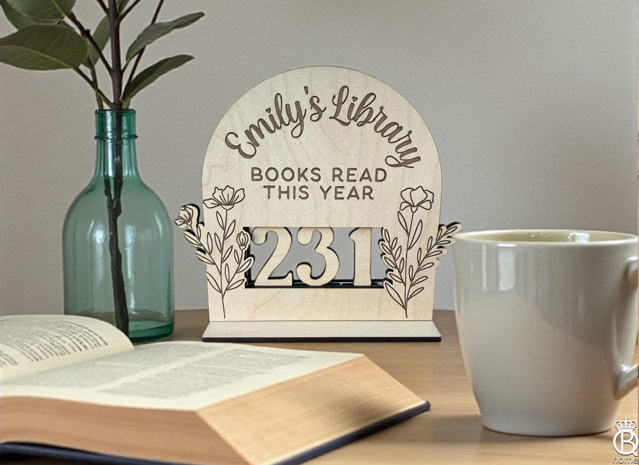 Personalized Book Tracker Sign + Burlap Bag - Queen B Home