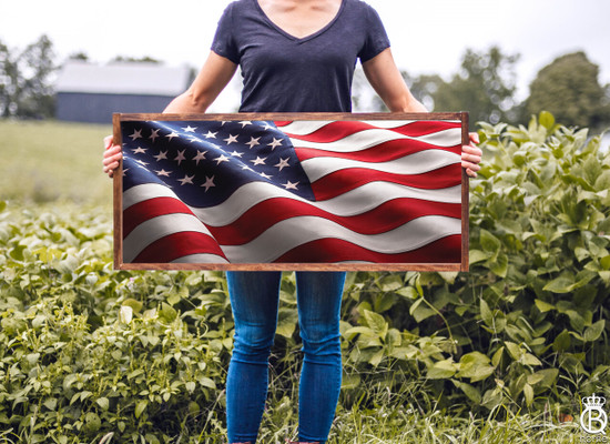 Waving Glory Flag Framed Wood Sign - Queen B Home
