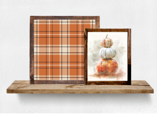 Pumpkin Stack & Plaid Sign Set of 2 Framed Wood Signs [The Storybook ...