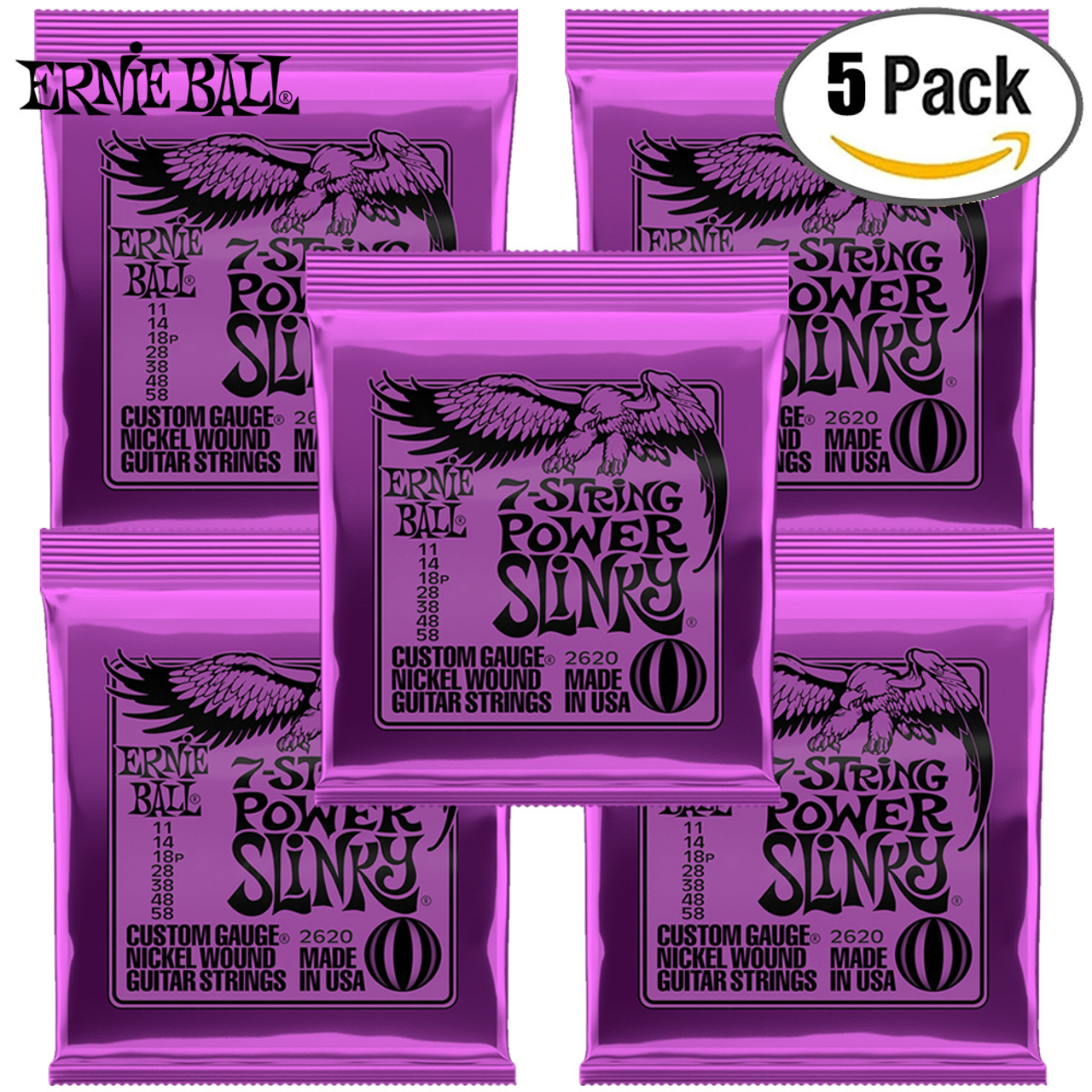 5-PACK Ernie Ball 2620 7-String Power Slinky Nickel Wound Electric ...