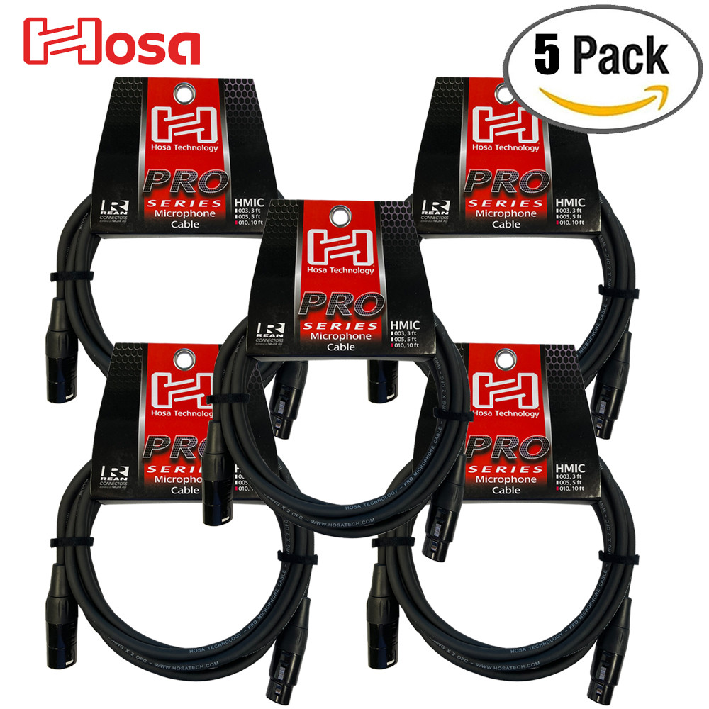 5-PACK Hosa Pro Series 20 AWG 10 FT Rean XLRM to XLRF Microphone Cable ...