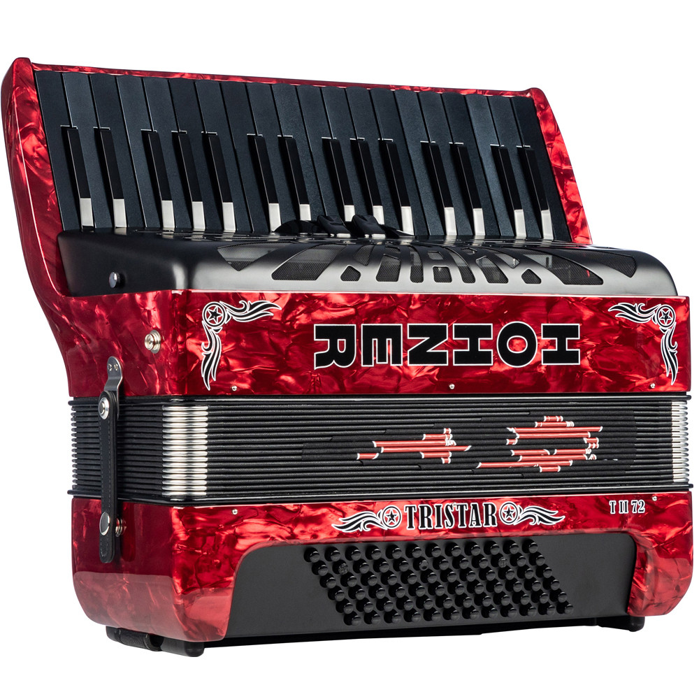 Hohner Bravo Series TriStar II 72 Bass 34 Keys Red Piano Accordion With ...