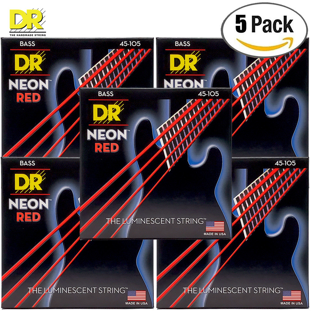 5-PACK DR NRB-45 Neon Red K3 Coated 4-String Electric Bass Strings 45 ...