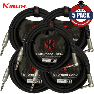 5-PACK Kirlin Original Series 10FT 1/4" Straight To Right Instrument ...
