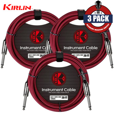 3-PACK Kirlin 20FT 1/4" Straight to Same 20AWG Woven Red Instrument ...