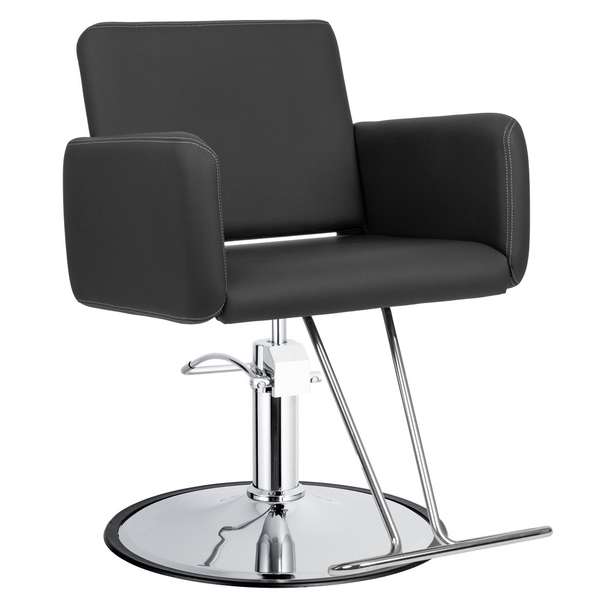 Unica Wide Salon Styling Chair in Black, Short Round Chrome 360° Swivel ...