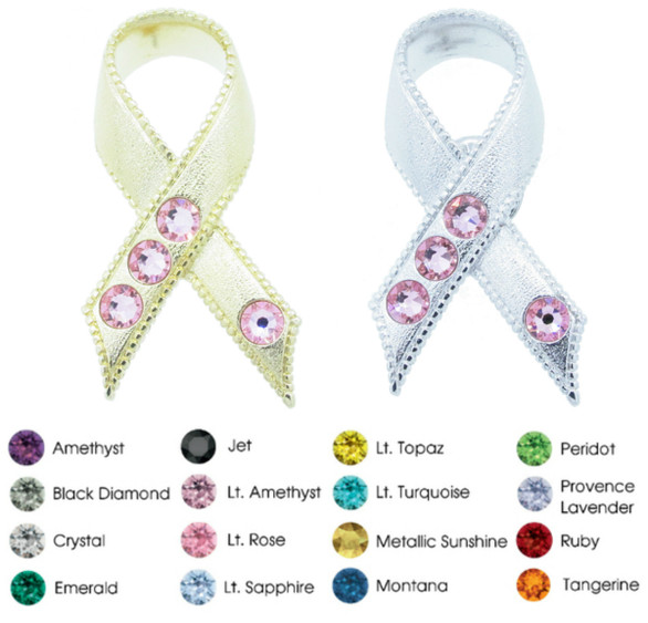 Cancer Awareness Ribbon Pin - Choose Finish & Flatback Color