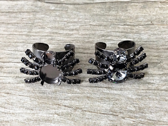 8.5mm and 12mm Round | Jet Crystal Rhinestone Black Spider Ring