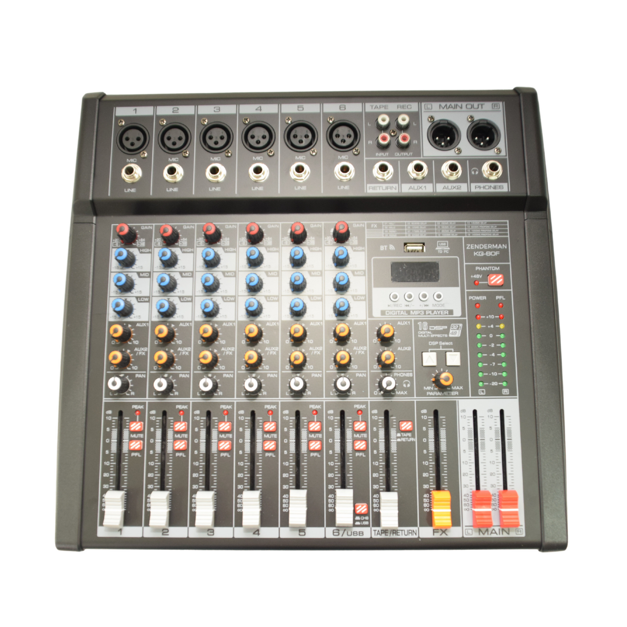 Zenderman KG-60F 6 Channel Mixer w/ USB & Bluetooth Compatibility
