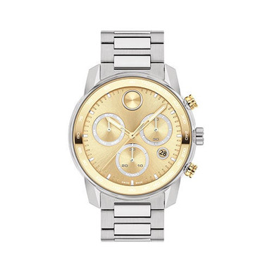 Mens BOLD Verso Chronograph Silver-Tone Stainless Steel Watch Gold Dial ...
