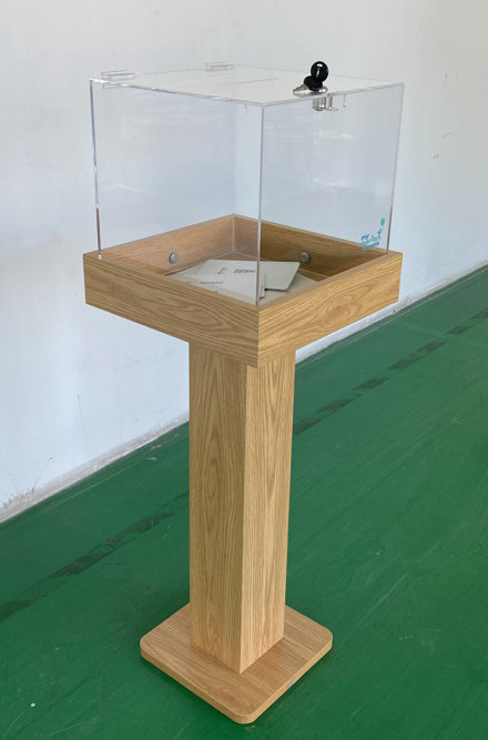WHITE ACRYLIC STAND FREE TALL CHARITY DONATION BOX