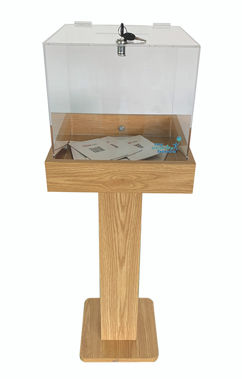 WHITE ACRYLIC STAND FREE TALL CHARITY DONATION BOX