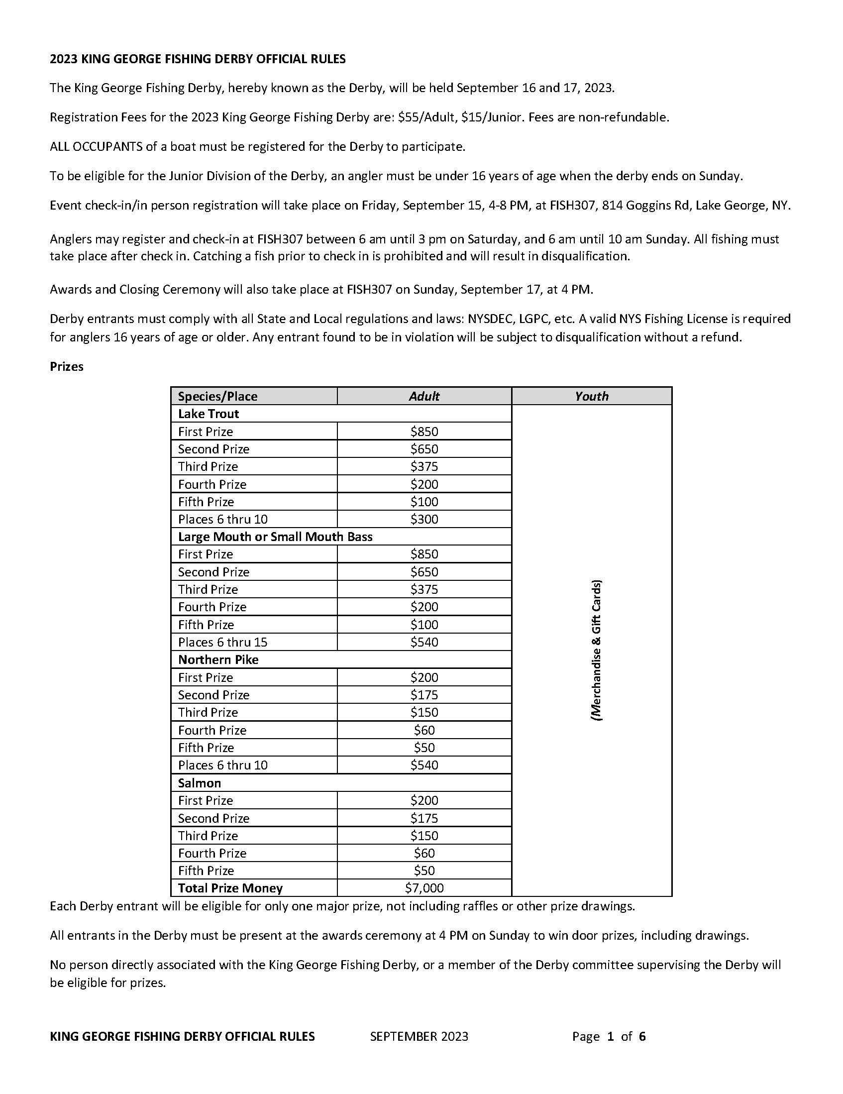 2023 King George Derby Official Rules