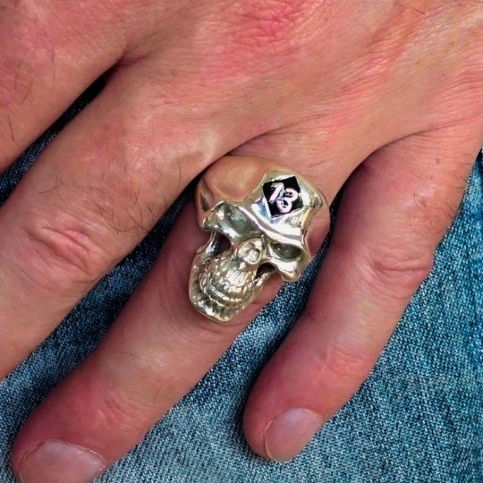 Sterling silver Biker Skull ring 13 symbol with Black enamel on ...
