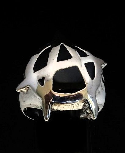 Sterling silver men's ring Anarchy Punk symbol UK with Black enamel ...