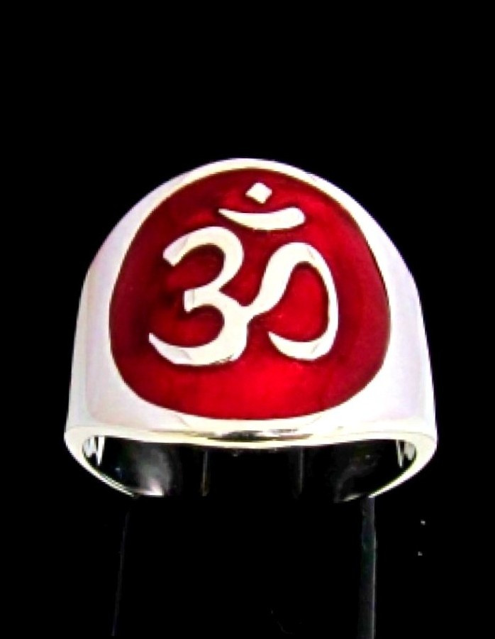 Sterling silver Buddhist symbol ring Ohm Buddhism in Black enamel high ...
