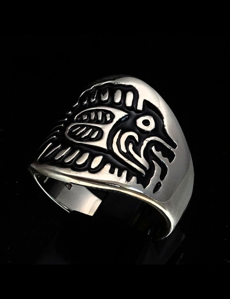Sterling silver ancient Aztec symbol ring Maya Inca Fish hieroglyph ...