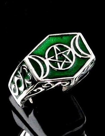 Sterling silver Wicca ring Triple Moon Pentagram Celtic Pagan symbol ...