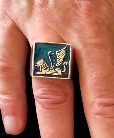 Sterling silver ancient symbol ring Winged Lion mythological creature ...