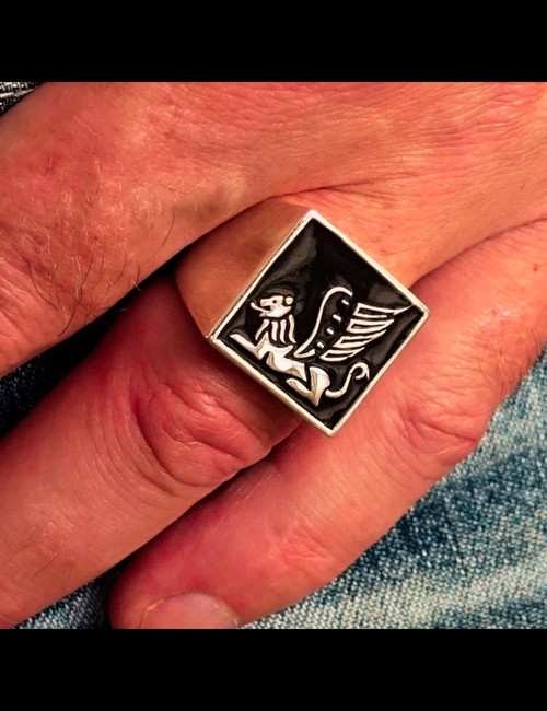 Sterling silver ancient symbol ring Winged Lion mythological creature ...