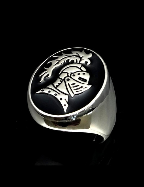 Oval shaped Sterling silver men's ring Medieval Knight Armored Soldier ...
