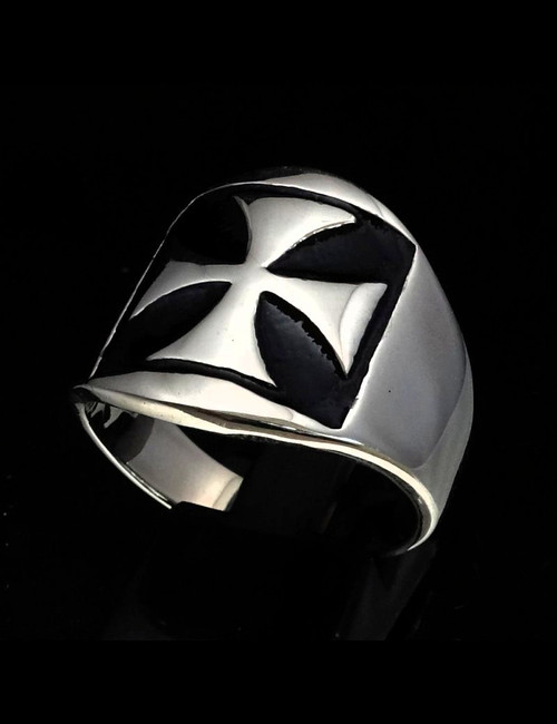 Sterling silver Biker ring Iron Cross Chopper symbol with Black enamel ...