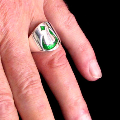 Sterling silver initial ring Arabic letter Nun Nuun Nonou Thaana symbol ...
