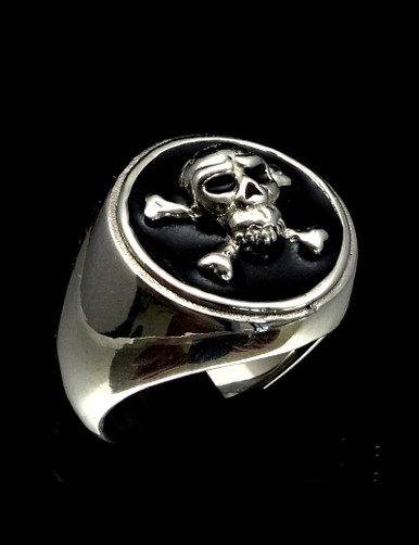 Sterling silver ring Pirate Skull on Crossed Bones Jolly Roger with ...
