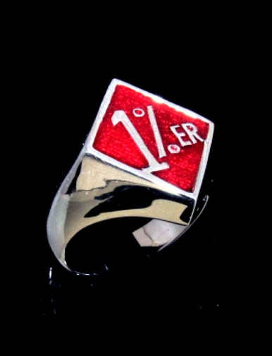Sterling silver One percent symbol ring 1%ER on Red enamel diamond high ...