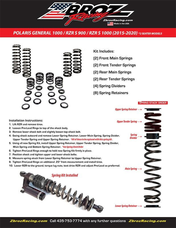 General 1000 Spring Kit for Fox 2.0 Podium QS3 Shocks - ZBroz Racing