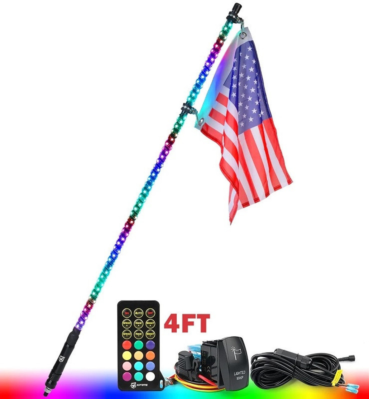 Polaris Ranger Spiral Rgb Led Flag Pole Whip Light With Remote Control
