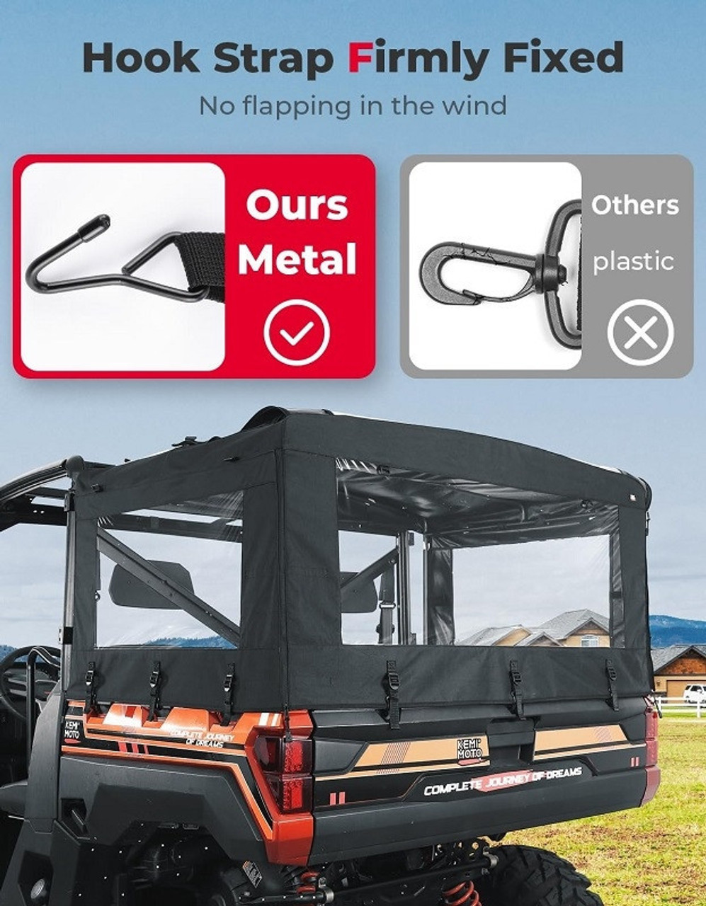 Polaris Ranger Soft Cargo Camper Bed Cover Rack by Kemimoto - B0108-03201BK