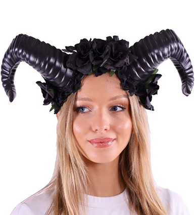 Black Ram Horns with Black Flowers | FX & Prosthetics | Oya Canada