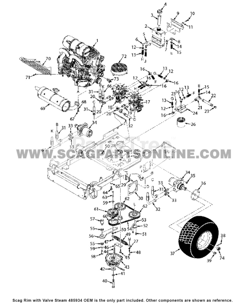 Scag Rim with Valve Steam 485934 OEM