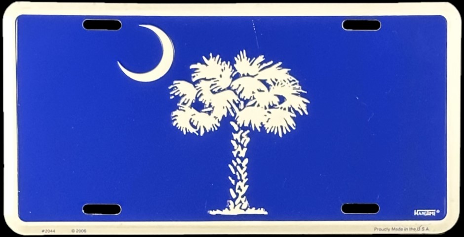 Hangtime Palmetto Moon White on Blue 6x12 inch License Plate