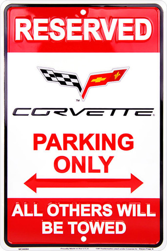 HangTime Corvette Parking Only 8 x 12 Metal Sign