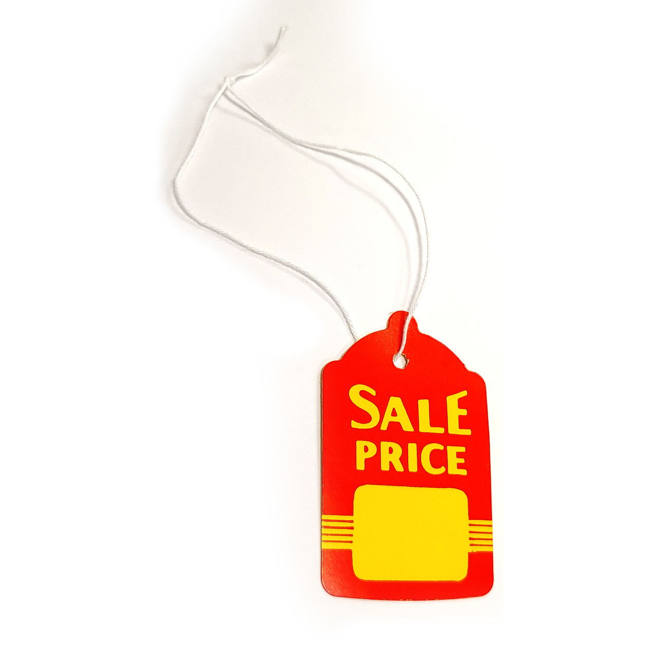 Large Red & Yellow Strung Tags: 1.6" W x 2.7" H - Store Fixtures Direct