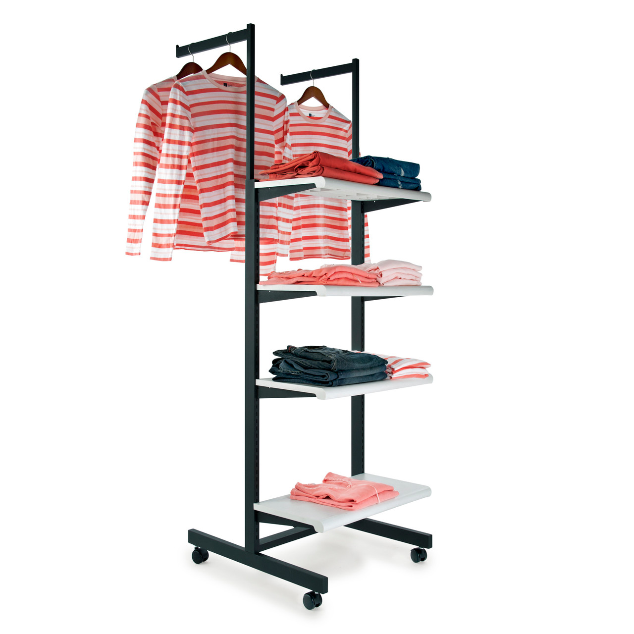 2-Way 4 Shelf Rolling Merchandise Rack - Store Fixtures Direct
