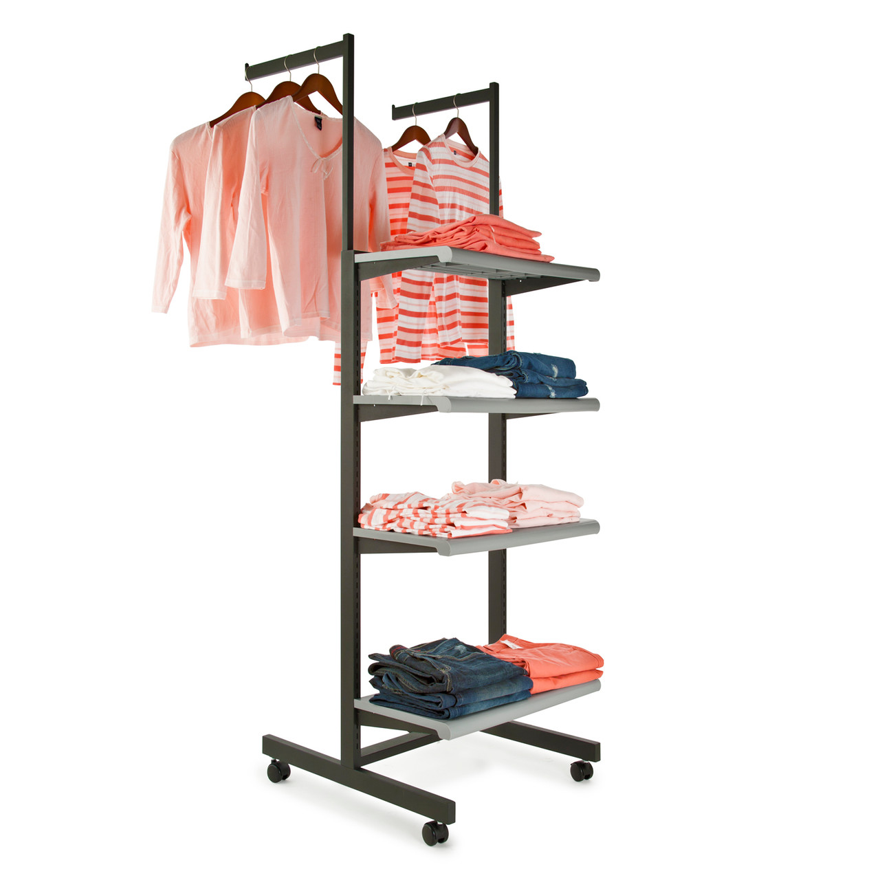 2-Way 4 Shelf Rolling Merchandise Rack - Store Fixtures Direct