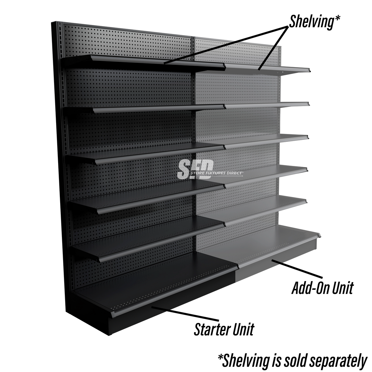Black Gondola Shelving Wall Add-On Units